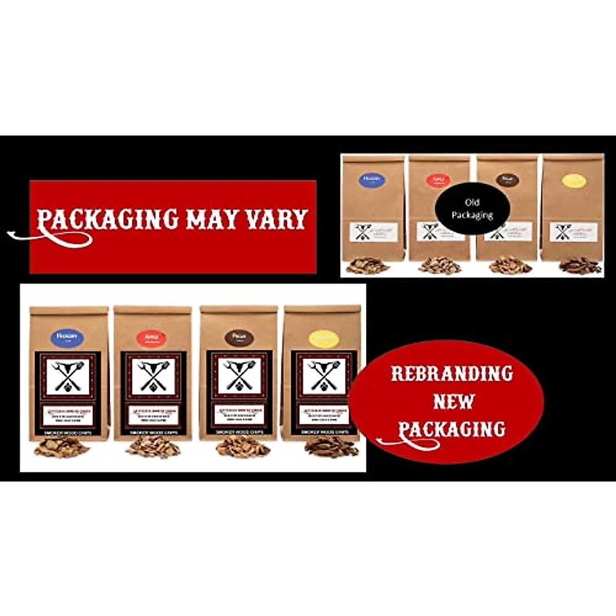 Jax Smok'in Tinder Premium BBQ Wood Chips for Smoking and Grilling Variety Pack, 4 of Our Most Popular Medium Sized Wood Chip Packs 2.90 Liter Bags (1 lb each) USA (Apple, Pecan, Hickory, Mesquite)