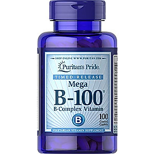 Puritans Pride Vitamin B100 Complex Timed Release 100 Caplets, 100 Count (2812)