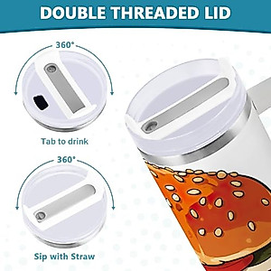 Jihqo Cartoon Burger 40 oz Stainless Steel Vacuum Insulated Tumbler with Handle and Straw Lid, Leakproof Water Bottle Double Wall Travel Mug Coffee Cup, Cupholder Friendly