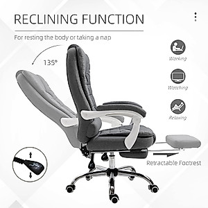 Vinsetto High-Back Executive Office Chair with Footrest, Linen-Fabric Computer Chair with Padded Armrests, Ergonomic Office Chair, Gray