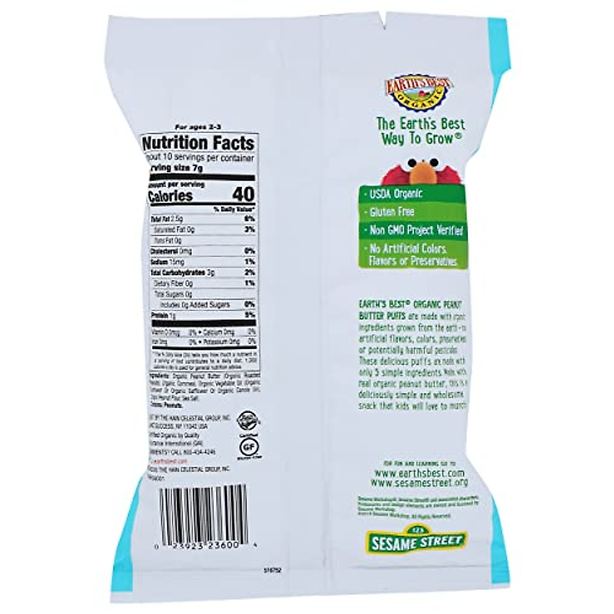 Earths Best Organic Nut Butter Corn Puffs, 2.5 OZ