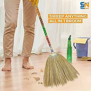 Kalokekala SN SKENNOVA Asian Broom for Cleaning Floor Handheld Household Broom for Outdoor and Indoor House Broom Hardwood Sweeper with Brush Power and Circle Cleaning Green