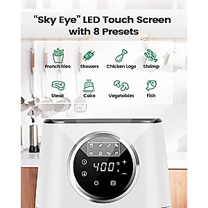 [NEW LANUCH] KOOC Large Air Fryer, 4.5-Quart Electric Hot Oven Cooker, Free Cheat Sheet for Quick Reference Guide, LED Touch Digital Screen, 8 in 1, Customized Temp/Time, Nonstick Basket, White