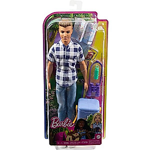 Barbie It Takes Two Doll & Accessories, Camping Set with Cooler, Map & More, Blonde Ken Doll with Blue Eyes in Plaid Shirt
