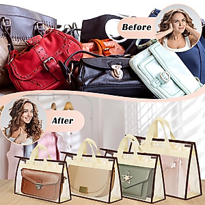 Cptoion 8 Pack Dust Bags for Handbags,Handbag Dust Bags,Clear Handbag Storage Organizer Dust Cover Bags for Closet Hanging,Clear Purse Storage Bag with Zipper Handle and Hooks,4 Sizes