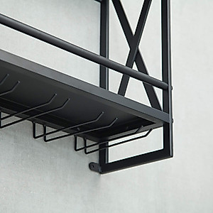 Industrial Wine Rack 14 Bottles Wall-Mounted Wine Cabinet with 5 Glasses Holder Metal Wine Storage Shelf Multi-Function Display Rack for Home Bar Restaurant Kitchen 23.6'' x7.9'' x20.5''