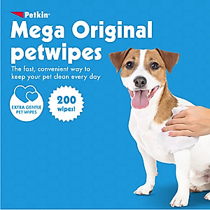 Petkin Mega PetWipes, 200 Wipes - Pet Wipes for Dogs and Cats - For Face, Paws, Ears, Body and Eye Area - Super Convenient Dog Cleaning Wipes, Ideal for Home or Travel - Easy to Use