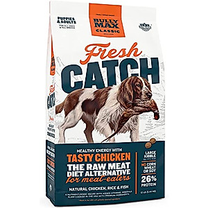 Bully Max Classic Fresh Catch Chicken, Rice & Fish Recipe - Slow-Cooked, Nutritious Puppy & Dog Food, Large Kibble Wholesome Dog Food, Natural Dog Food w/Added Vitamins, Minerals, & Nutrients, 12 lbs