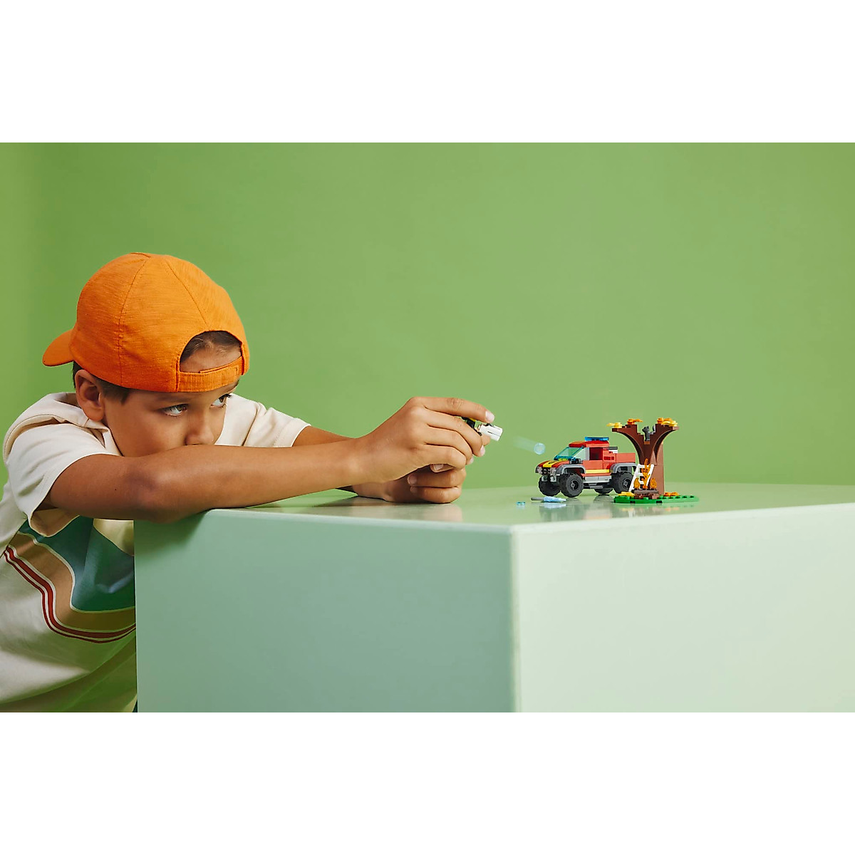 LEGO City 4x4 Fire Engine Rescue Truck 60393, Toy for 5 Plus Year Old Boys & Girls, Set with Water Element Launcher, Firefighter Minifigure and Cat Figure