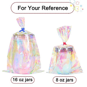 HRX Package 120pcs Iridescent Cellophane Treat Bags with Ties, 6x9 inch Holographic Plastic Goody Bags for Candy Party Favors Small Gifts