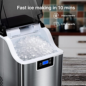 R.W.FLAME Nugget Ice Maker Countertop, Pebble/Pellet Ice Maker，Ice Ready in 10-15 Mins, 44Lbs/24H, Auto Self-Cleaning, with LCD Screen for Home Office Party Bar,Silver