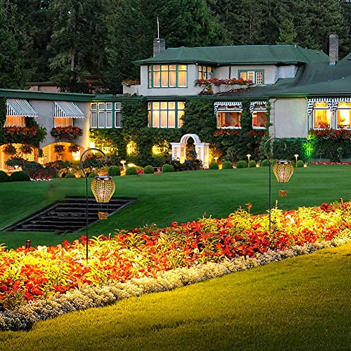 LED Solar Light Hollow Wrought Iron Air Balloon Lawn Stakes Lamp Waterproof Outdoor Landscape Garden Lamp Yard Art for Home Courtyard Decoration