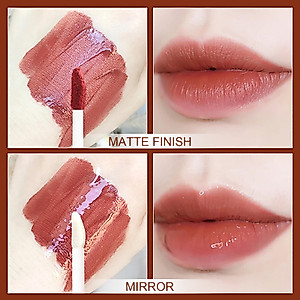 KIMIEYE 6 Colors Liquid Lipstick with Clear Lip Gloss Set, Long Lasting Waterproof Lip Tint Stain with Shimmer Oil for Natural Lip Look, Dual-ended Design, Matte Finish, Non-sticky, 0.8 fl oz