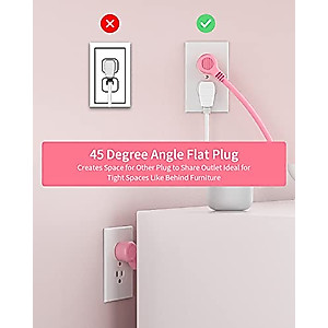 Rose Pink Power Strip with USB, NTONPOWER Flat Plug Extension Cord Nightst&Desktop Charging Station with 3 Outlet &2 USB, Wall Mount, Small Size for Dorm Room Home Office Travel, ,'5 FT Cord