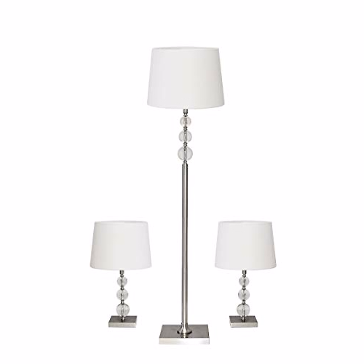 Adesso 1585-22 Olivia 3-Piece Floor Lamp Set, 60.5 in./23 in., 150W, Brushed Steel/White, 3 Steel Lamps