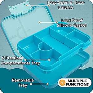 Cheryl Bento Box for Kids 27 oz, Bento Lunch Box Kids with 6-Compartment, Lunch Containers for Kids Daycare, Inner Removable Compartment Tray Dishwasher Safe, Microwave Safe - Blue Unicorn