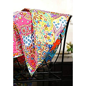 SHIRANYA Unisex Reversible Blanket - Paisely Print Cotton Patch Work Soft Throw Blanket for All Seasons - Multicolor - 50"x60"