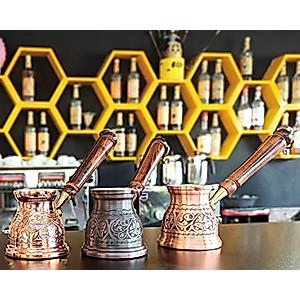 DEDE Copper - IST Series (XLarge-16.9 floz)-Thickest Solid Copper Engraved Turkish Greek Arabic Coffee Pot with Wooden Handle, Stovetop Coffee Maker Cezve, Jezve, Jazva, Jazzve, Ibrik, Briki (Antique)