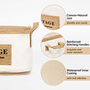 LUFOFOX 3-Pack Storage Baskets for Organizing,Jute Woven Handles Baskets Decorative Small Baskets,Fabric Baskets for Shelf Closet,White,10.6"*8.7"*6.3" (Small)
