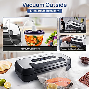 SEATAO Vacuum Sealer Machine, 80Kpa Food Vacuum Sealer Machine Preservation Dry/Moist Modes, Handle Locked Design, Built-in Cutter and Bag Storage, Starter Kit