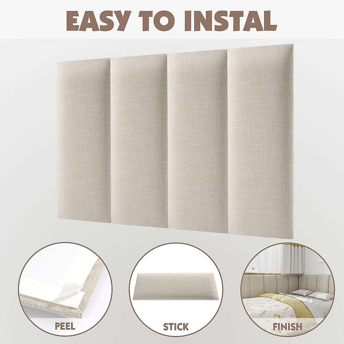 Upholstered Wall Mounted Headboard, 3D Wall Panels Peel and Stick Floating Headboard Full Size Headboard Only, Boho Dorm Tufted Bed Headboard in Beige (6 Panels, 10" x 24")