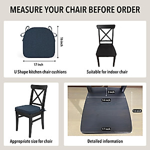 Tromlycs Chair Cushions for Dining Chairs Kitchen Pads 4 Pack Room Seat Indoor U Shaped Non Slip with Ties Set 16x17 Inch Navy Blue