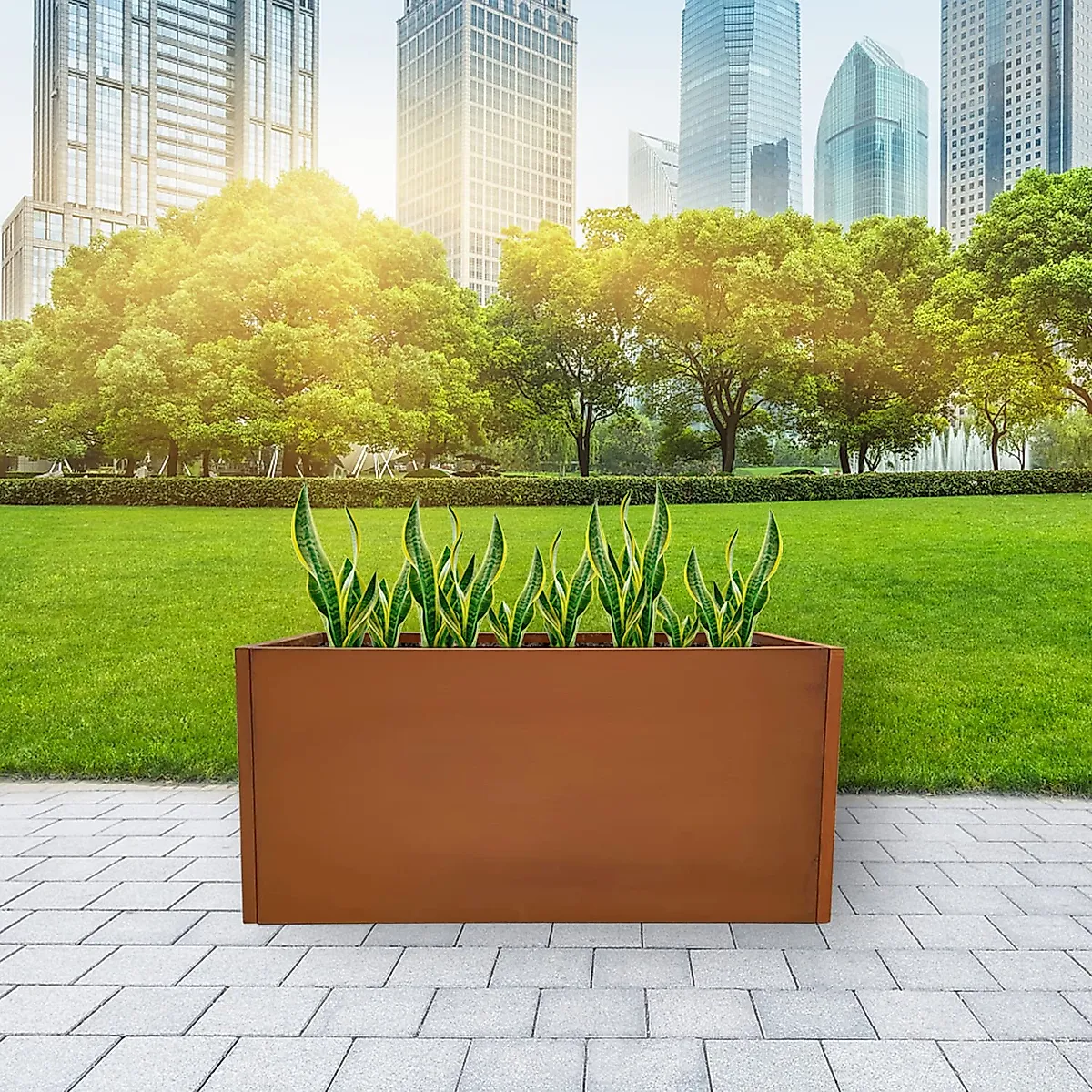 GZGNEEVL Corten Steel Planter Box Metal Outdoor Large Rectangular Rustic Durable Antique Detached for Commercial Residential Patio Deck and Backyard 36" x 12" x 16"