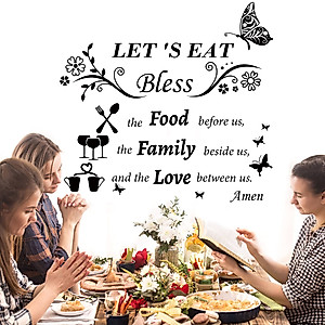 Kitchen Wall Decals Dinner Meal Prayer Wall Stickers Vinyl Kitchen Quotes Wall Decal Let's Eat Bless The Food Before Us Sign Saying Stickers for Dinning Room Home Restaurant