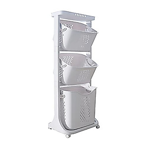 3 Tier Washing Clothes Basket Plastic Dirty Clothes Hamper with Wheels Dirty Laundry Basket Organizer Dirty Clothes Washing Hamper Storage Basket Laundry Sorter