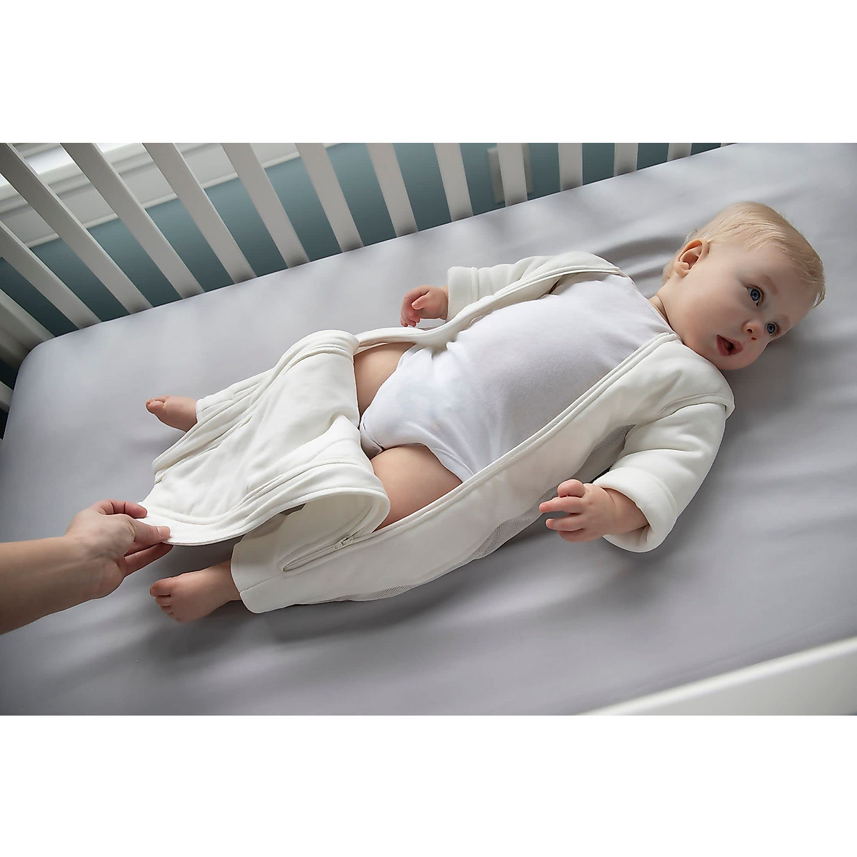 Baby Brezza 2-in-1 Double Zipper Baby Sleepsuit - Unique Swaddle Transition Sleepsuit - Breathable with Mesh Panels - Converts from Sleepsuit to Sleep Vest, 3-6 Months, Cream