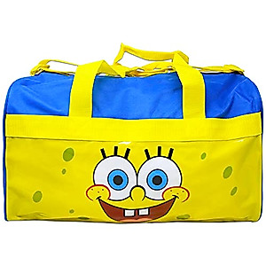 Spongebob Duffle Bag Set For Kids - 4 Pc Bundle With Spongebob Luggage Carry On Suitcase Bag, Spongebob Coloring Book, Stickers, and More (Spongebob Travel Activity Set)