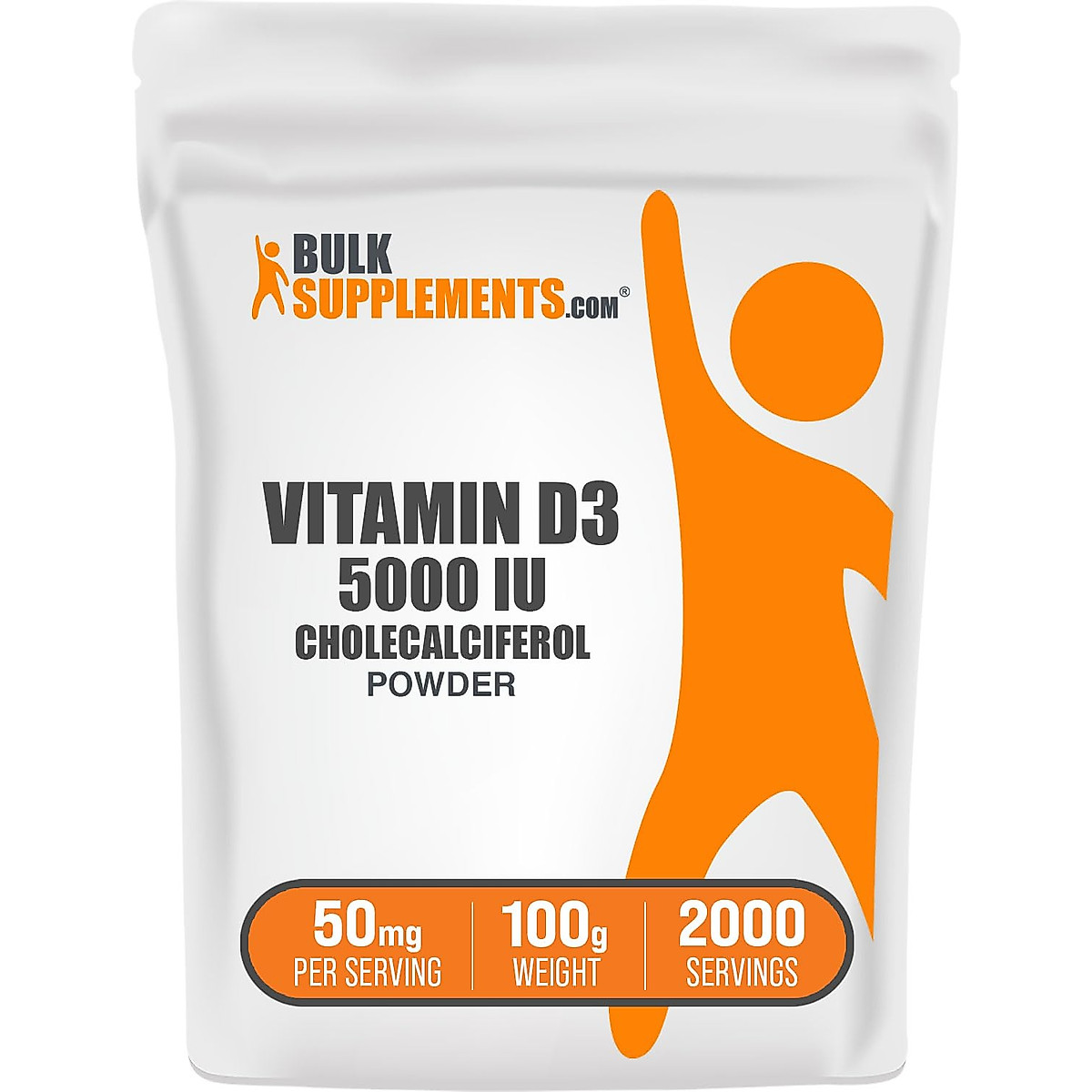 BulkSupplements.com Vitamin D3 Powder - Cholecalciferol, Vitamin D Supplements, Vitamin D3 5000 IU - Gluten Free, 50mg (125mcg of Vitamin D3) per Serving, 100g (3.5 oz) (Pack of 1)
