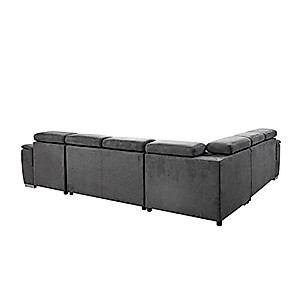 FANYE Oversized U-Shaped Sleeper Sectional Sofabed Sofa W/Pull Out Couch Bed & Wide Storage Chaise,7 Seaters Convertible Sofa&Couch with Adjustable Headrests for Home Apartment Living Room