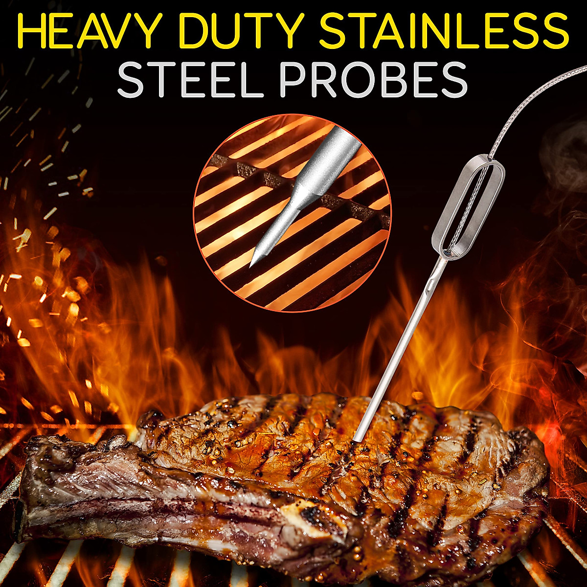 NutriChef Bluetooth Grill BBQ Meat Thermometer, 150 ft Wireless Digital Monitoring Timer & Alarm for Smoker, Oven