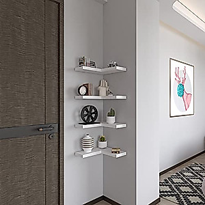 WELLAND Floating Corner Shelf Set of 2, White Wall Mounted Display Shelf with Concealed Hardware for Bedroom, Kids Room, Living Room, Bathroom and Kitchen