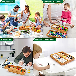 Lixple Bamboo Kitchen Drawer Organizer, Stackable Utensil Holder Silverware Organizer Cutlery Tray - 2PCS Organizer Bins for Makeup Jewelries Flatware in Bathroom, Office Desk, Cabinets, 15x6x2 inch