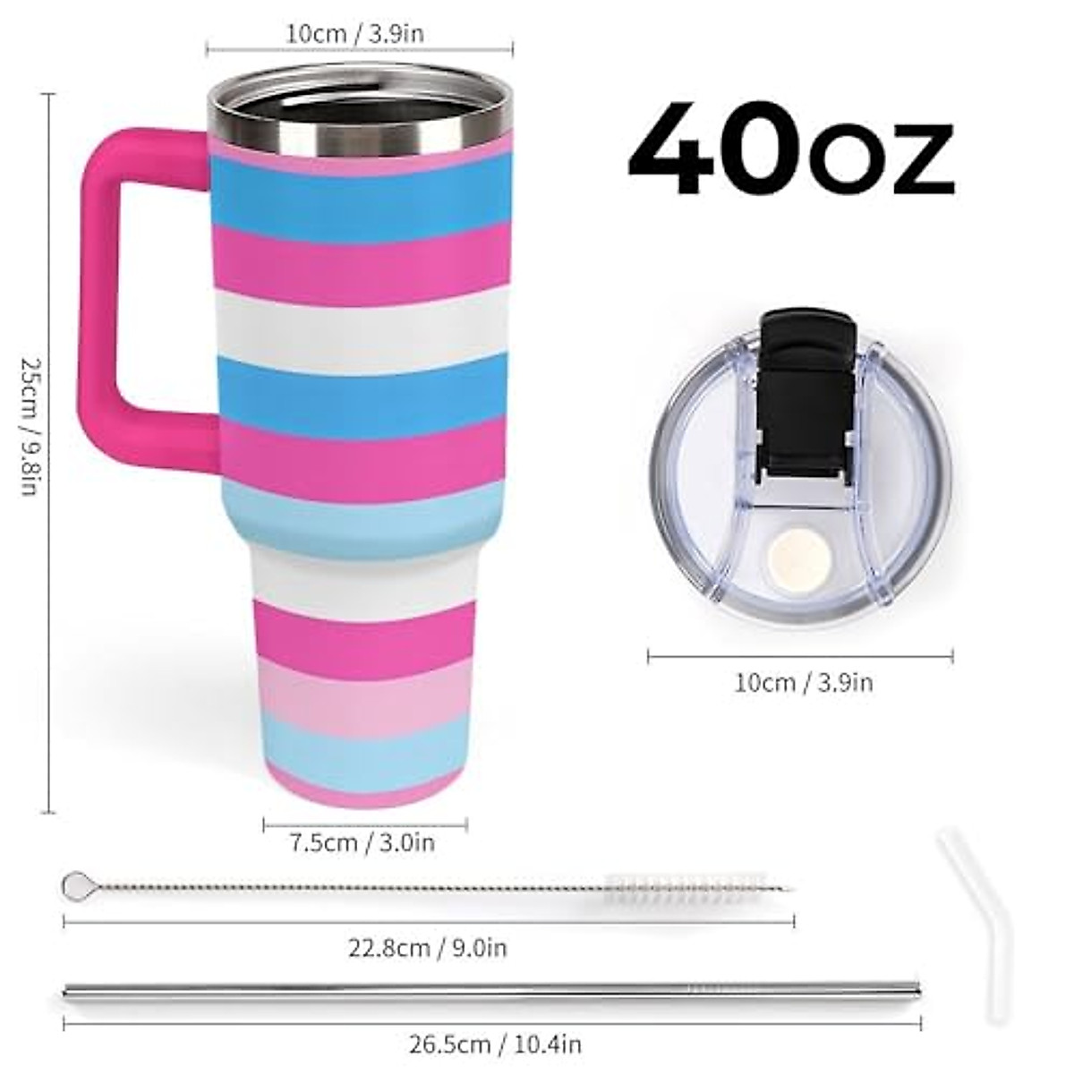 Transgender LGBT Flag 40 Oz Tumbler Insulated Stainless Steel Water Bottle Travel Mug Car Cup with Handle And Straw