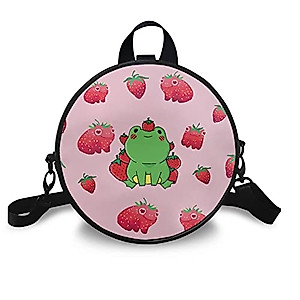 xixirimido Frog Strawberry Backpack for Girls Mini Purse Women's Crossbody Handbag with Zipper Round Lightweight Tote Bag Messenger Daypack