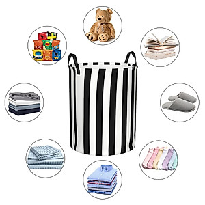 Black And-White Stripes Cartoon Cute Laundry Hamper Circular Laundrys Basket Waterproof Foldable Storage Clothes Bag