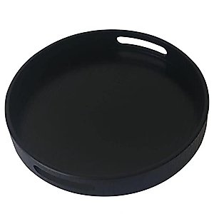 3.5 cm Deep Solid Wood Serving Tray, Round with Handle Hole Non-Slip Tea Coffee Snack Plate Food Meals Serving Tray with Raised Edges for Home Kitchen Restaurant(11.8 inch, Black)