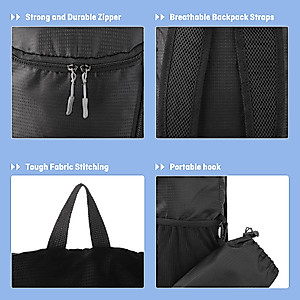 DOVO Hiking Backpack, Waterproof and Wear-resistant Lightweight Backpack Packable,Outdoor Travel Camping Daypack Foldable-BLACK