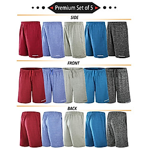 5 Pack Big Boys Youth Athletic Mesh Basketball Shorts with Pockets Quick Dry Activewear (Set 4, Large)