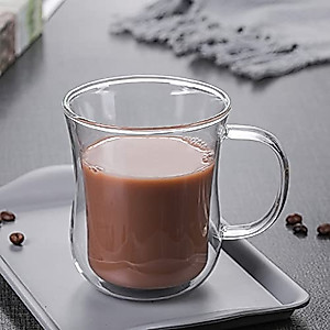 SMLJFO Double Wall Glasses Coffee Mug Glass Tea Cups Clear Mugs for Cappuccino Heat Resistant Cup with Handle for Milk Cappuccino Juice Latte, White