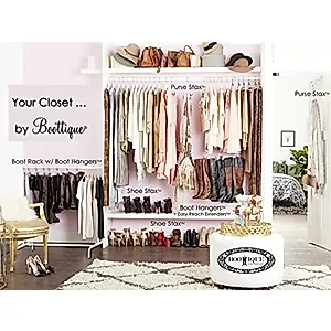 Boottique The Original Boot Hanger - Shoe Storage Space Saver (Set of 3); Boot Hanger, Boot Holder, Boot Clips (Black)