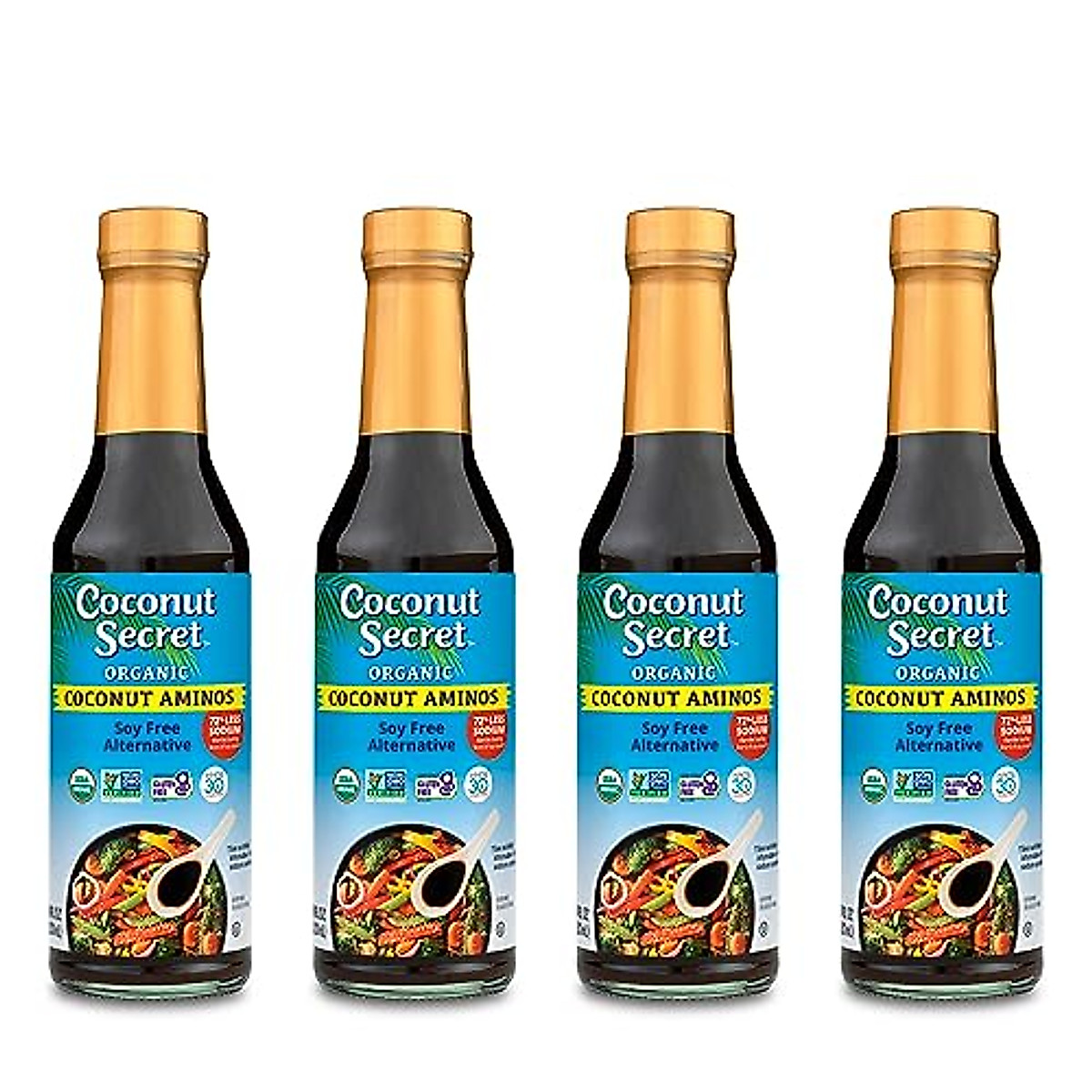 Coconut Secret, Organic Liquid Coconut Aminos, 8 fl oz (pack of 4), All-Purpose Seasoning Sauce & Marinade, Soy-Free Soy Sauce Alternative, Low Sodium, Low Glycemic, Vegan & Gluten Free Stir Fry Sauce