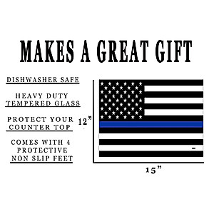 The Thin Blue Line Flag Glass Cutting Board Decorative Police Officer Sheriff Deputy Law Enforcement PD Department Design
