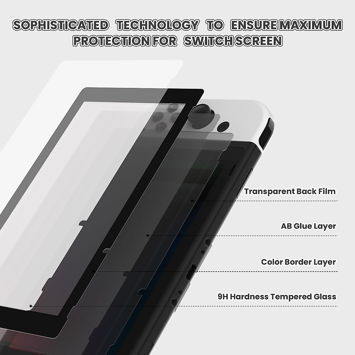 eXtremeRate 2 Pack Black Border Transparent HD Clear Saver Protector Film, Tempered Glass Screen Protector for Nintendo Switch [Anti-Scratch, Anti-Fingerprint, Shatterproof, Bubble-Free]