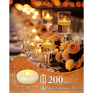 Homemory 24 Pack 3” Flameless Led Floating Candles, 200 Hour Battery Operated Flickering Waterproof Tealights for Cylinder Vases, Centerpieces at Wedding, Party, Pool, Holiday (Ivory Base)