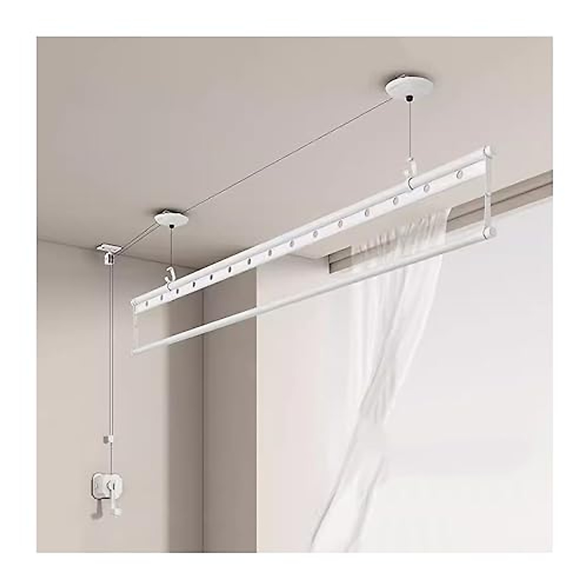 AOKLEY Clothes Drying Rack Balcony Single Pole Clothes Hanger Lifting Clothes Hanger Top Mounted Hand Operated Household Automatic Clothes Hanger Wall Mounted Clothes Hanger Rack (Size : 2.0m)