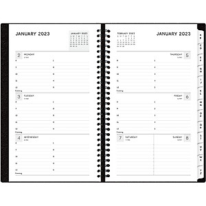 Blue Sky Aligned 2023 Weekly Contacts and Mini Planner, Telephone/Address, 3.5" x 6", Heavyweight Cover, Semi Concealed Wirebound, Black (123854-23)